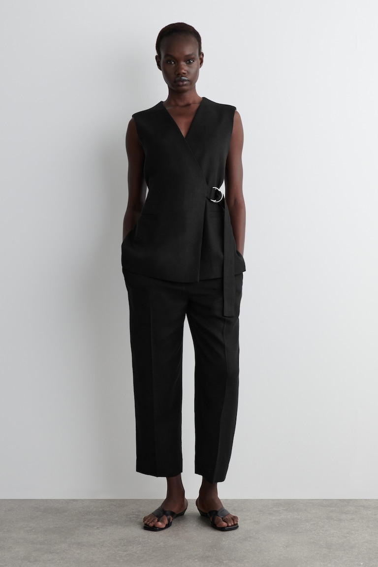 BELTED WRAP-FRONT WAISTCOAT - BLACK | COS