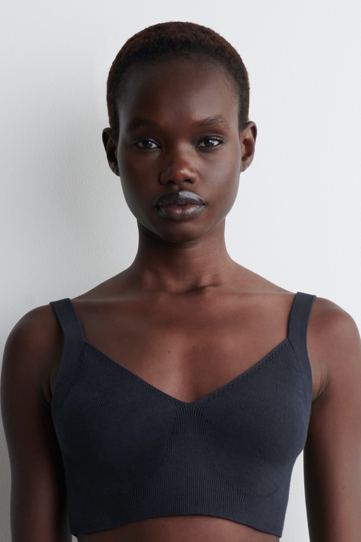 KNITTED COTTON BRALETTE - NAVY | COS