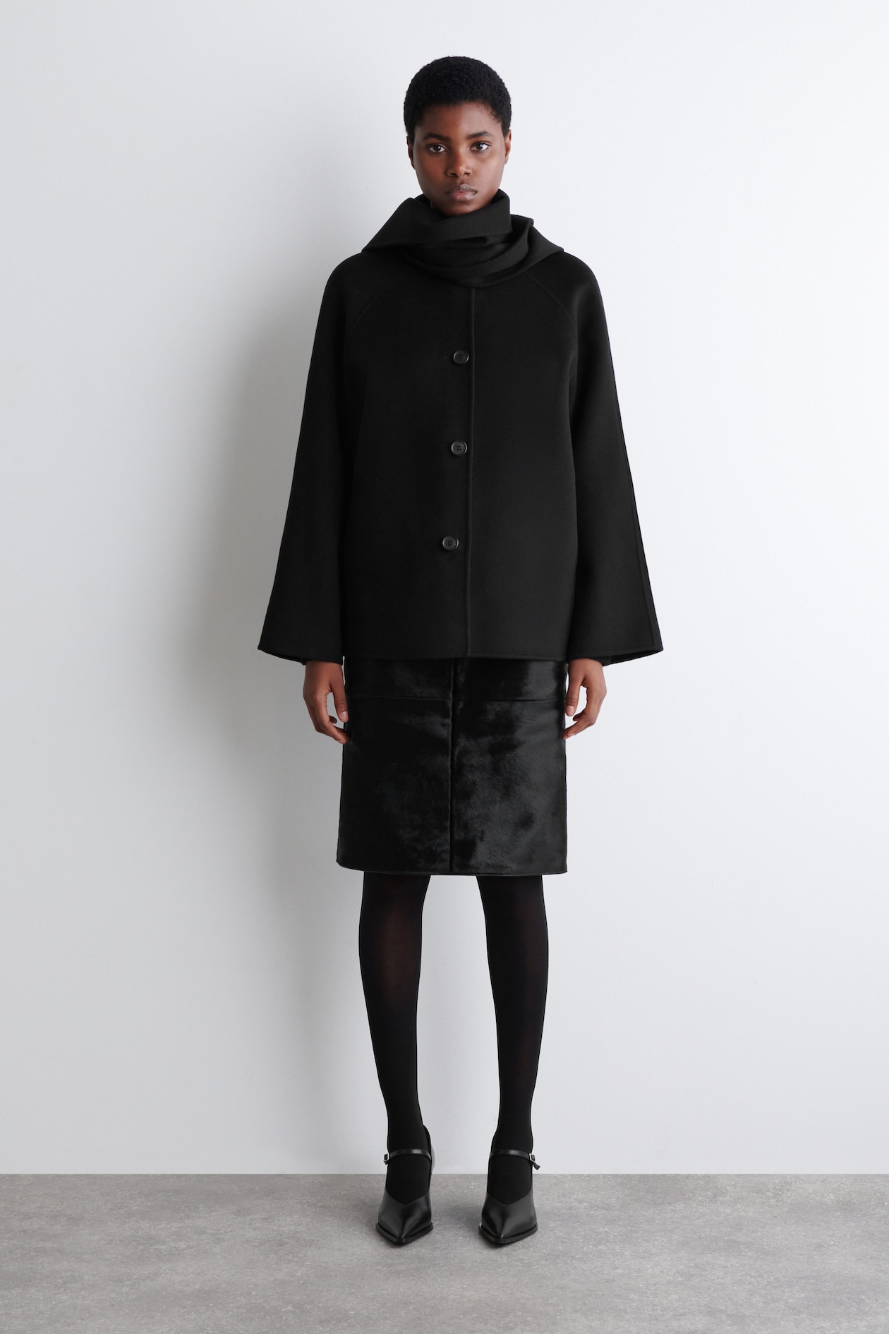 DOUBLE-FACED WOOL SCARF SHORT JACKET - BLACK | COS DE