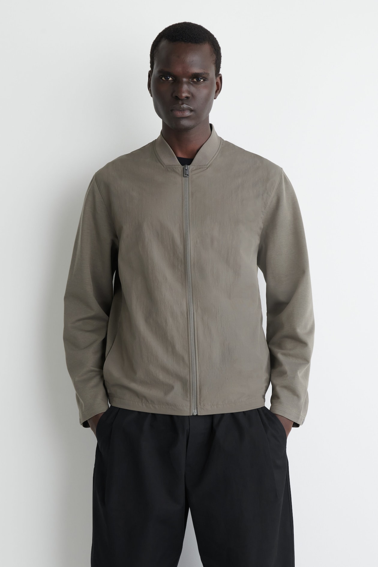 NYLON-PANELLED BOMBER JACKET - GREY-BROWN | COS