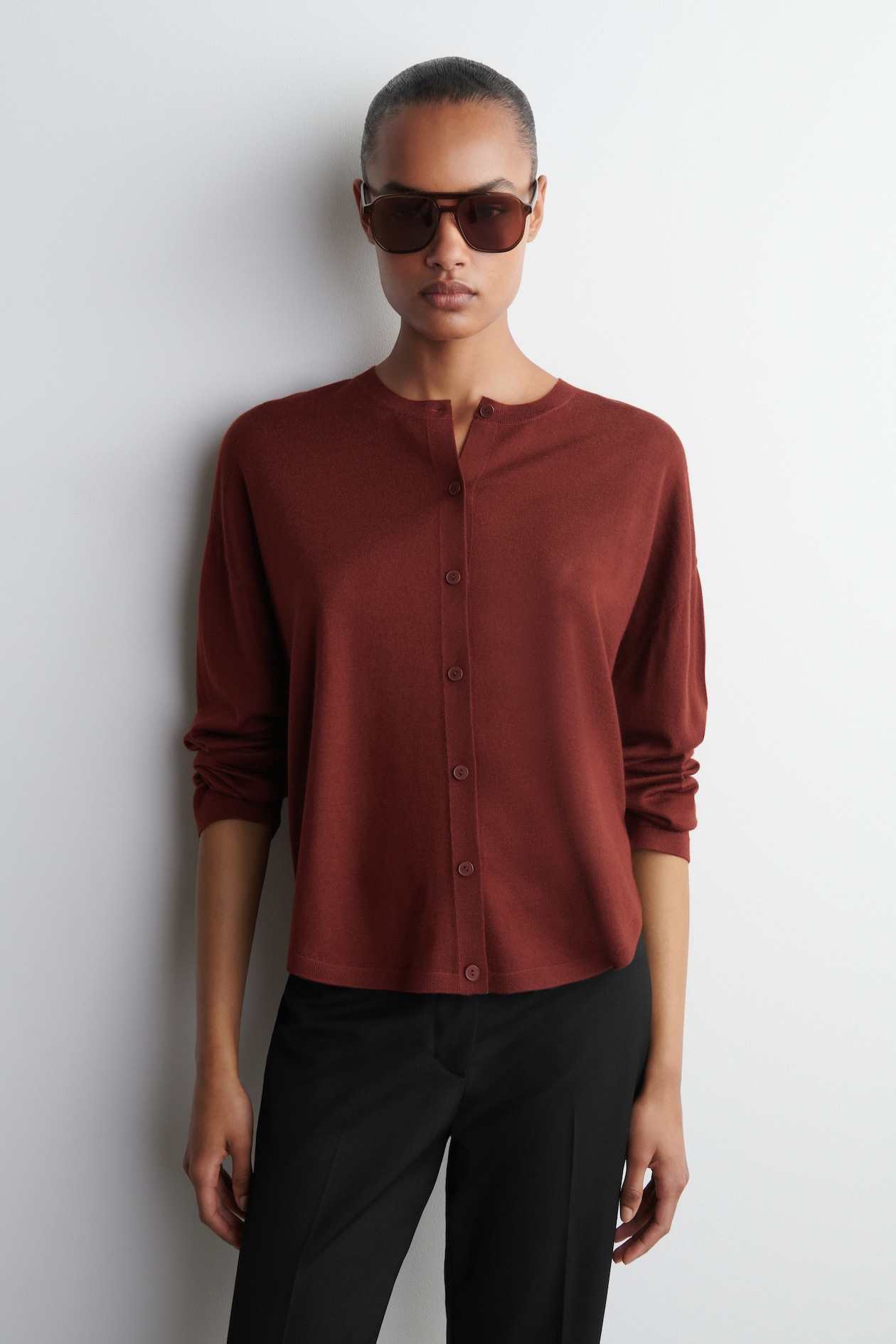 CIRCLE-CUT MERINO WOOL CARDIGAN - RUST BROWN | COS