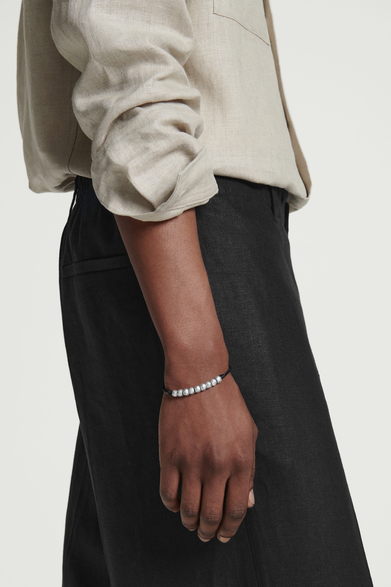 BEADED LEATHER CORD BRACELET - BLACK / SILVER | COS