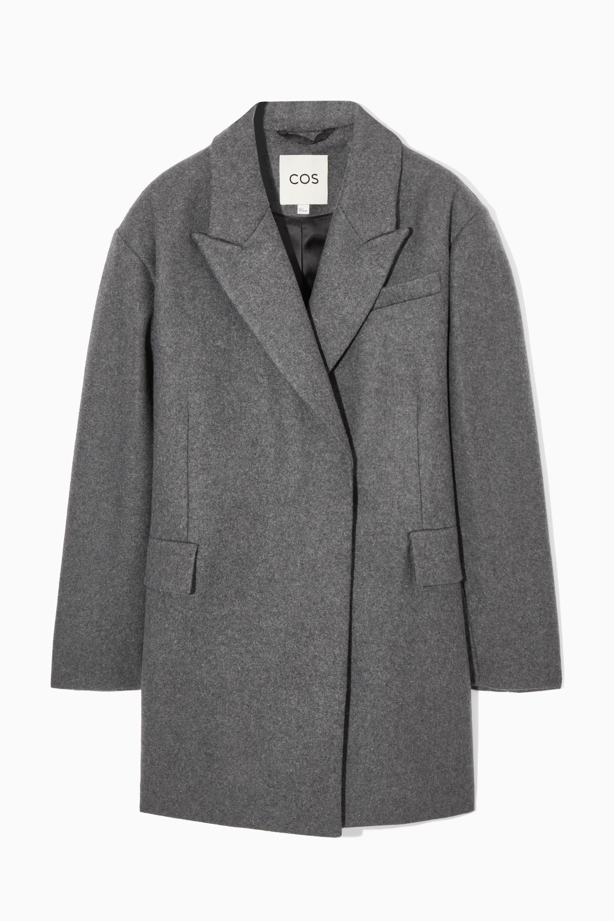 OVERSIZED POWER-SHOULDER WOOL COAT - GREY MÉLANGE | COS