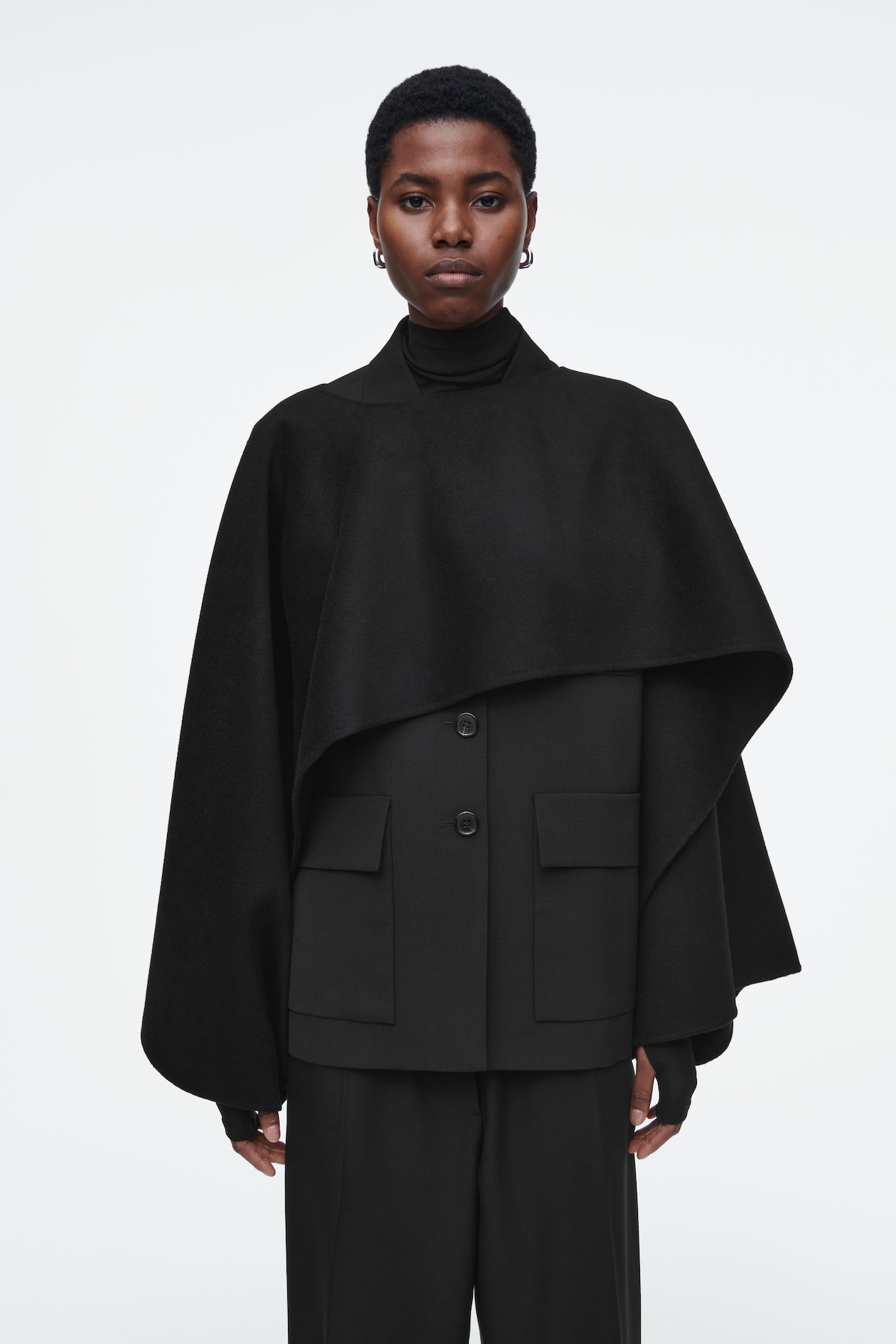DOUBLE-FACED WOOL HYBRID CAPE - BLACK | COS