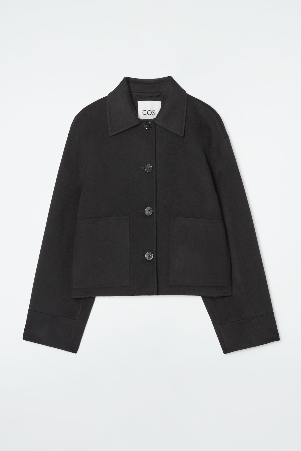 BOXY DOUBLE-FACED WOOL SHORT JACKET - BLACK | COS
