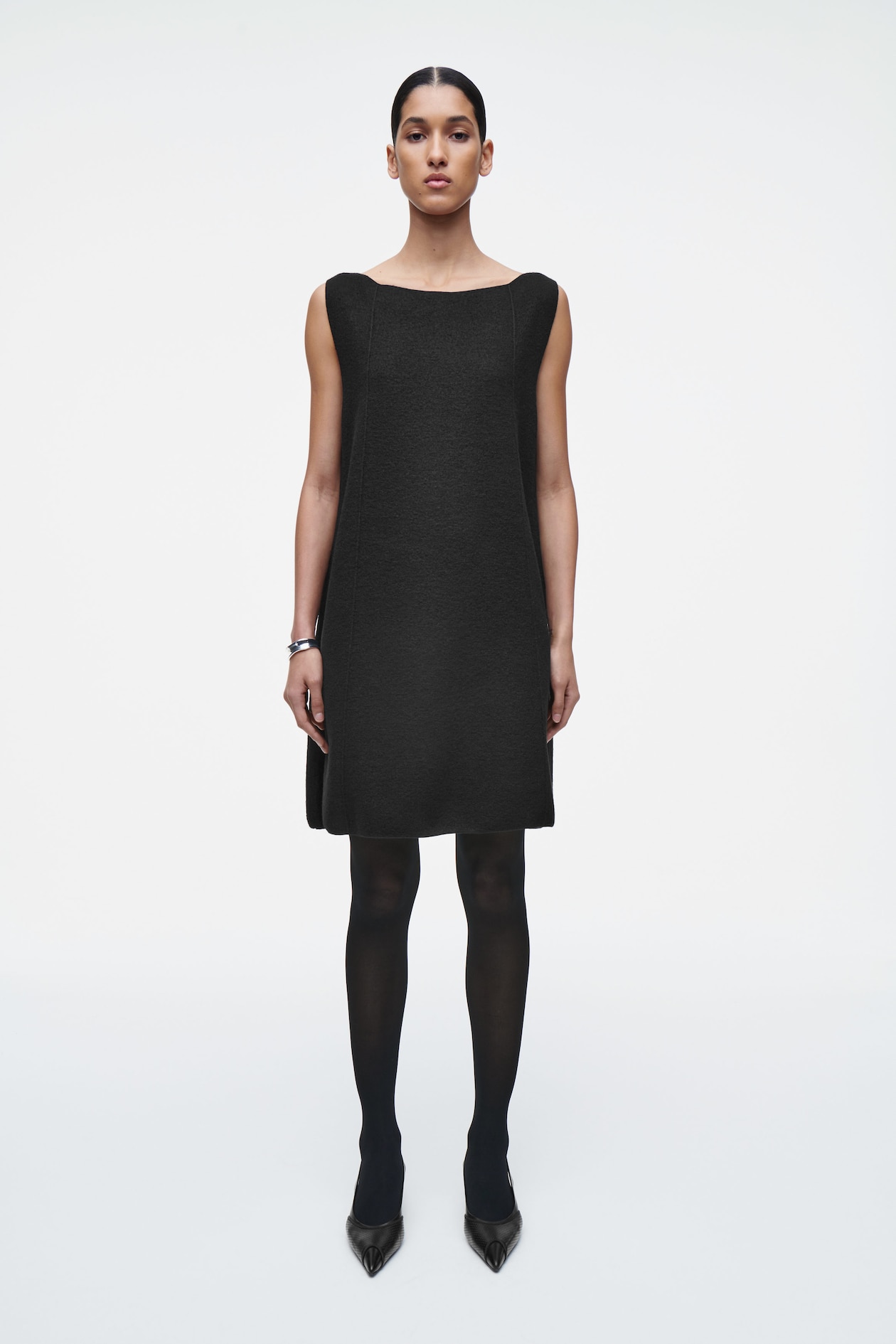 PANELLED WOOL SHIFT DRESS - BLACK | COS