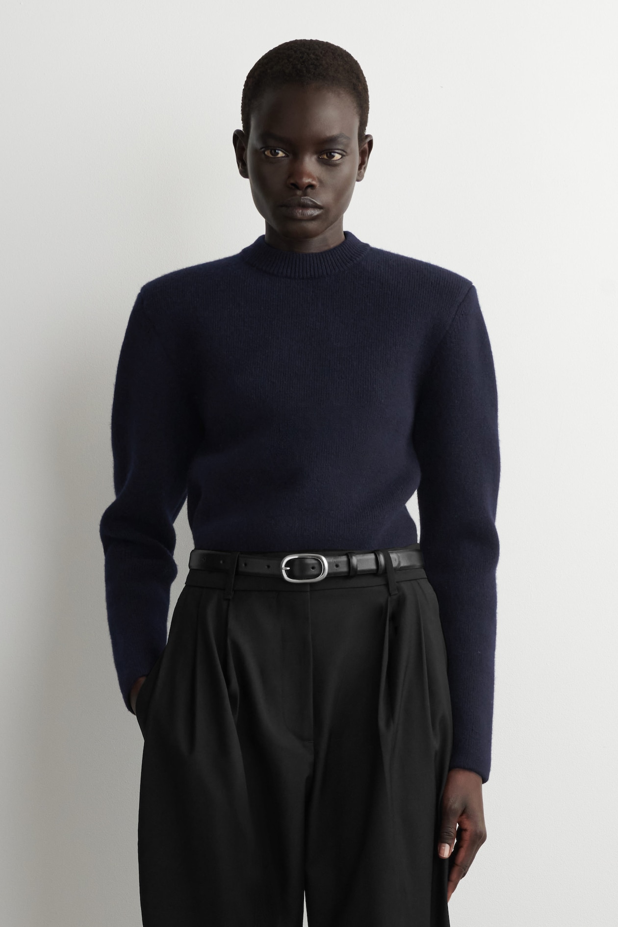 SCULPTED-SHOULDER MERINO WOOL SWEATER - NAVY | COS US