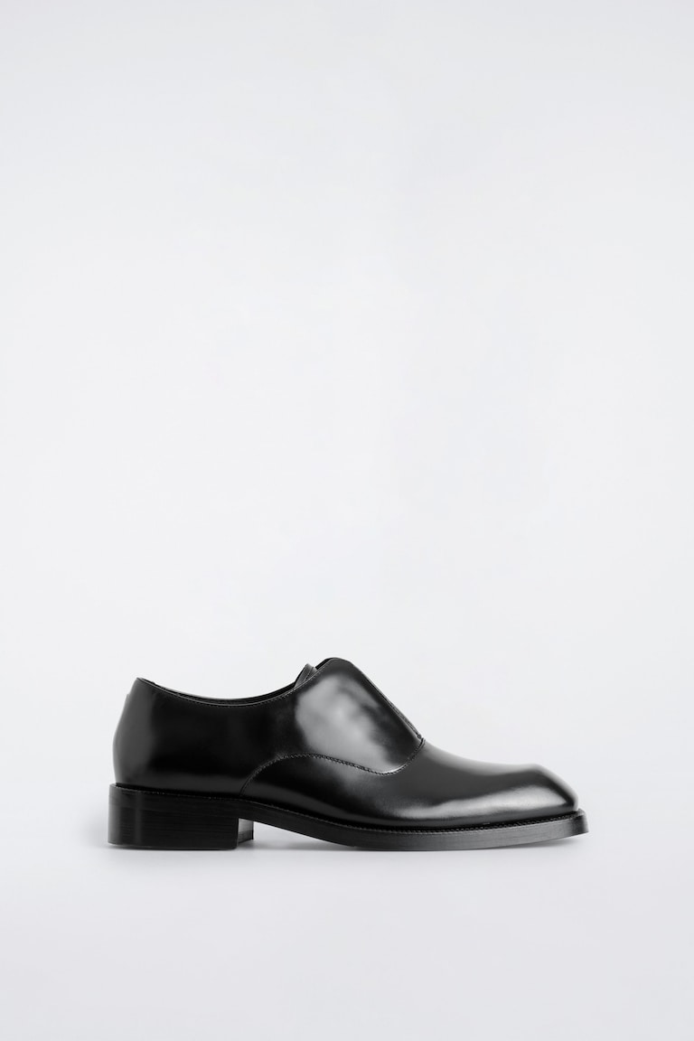SQUARE-TOE LEATHER OXFORD SHOES - BLACK | COS