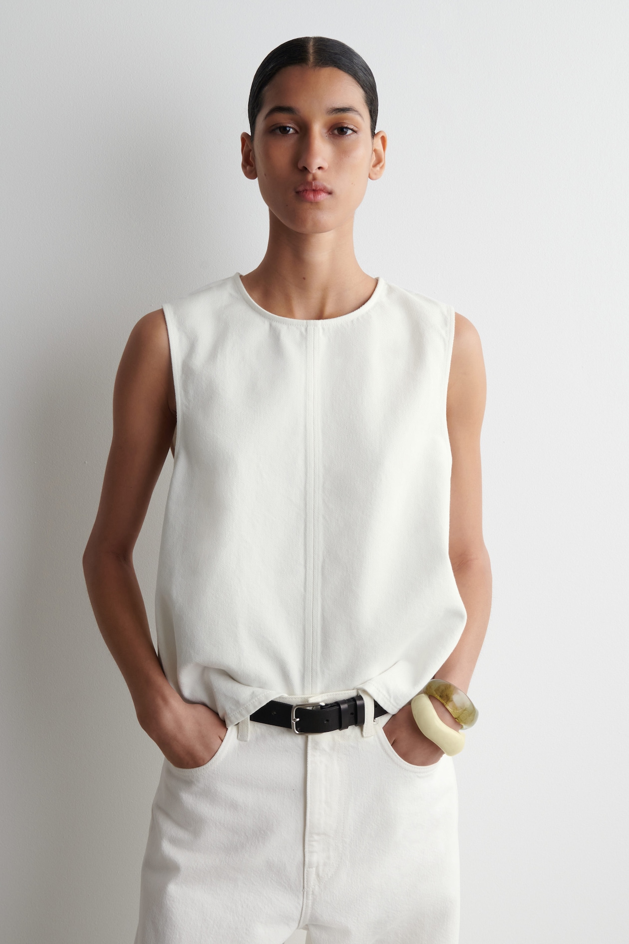 SLEEVELESS DENIM TOP - WHITE | COS