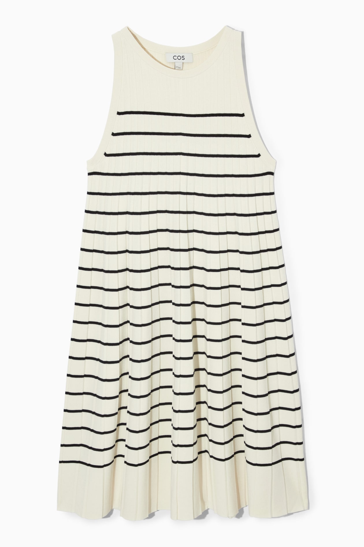 ROBE COURTE TRAPÈZE PLISSÉE - BLANC / RAYÉ | COS