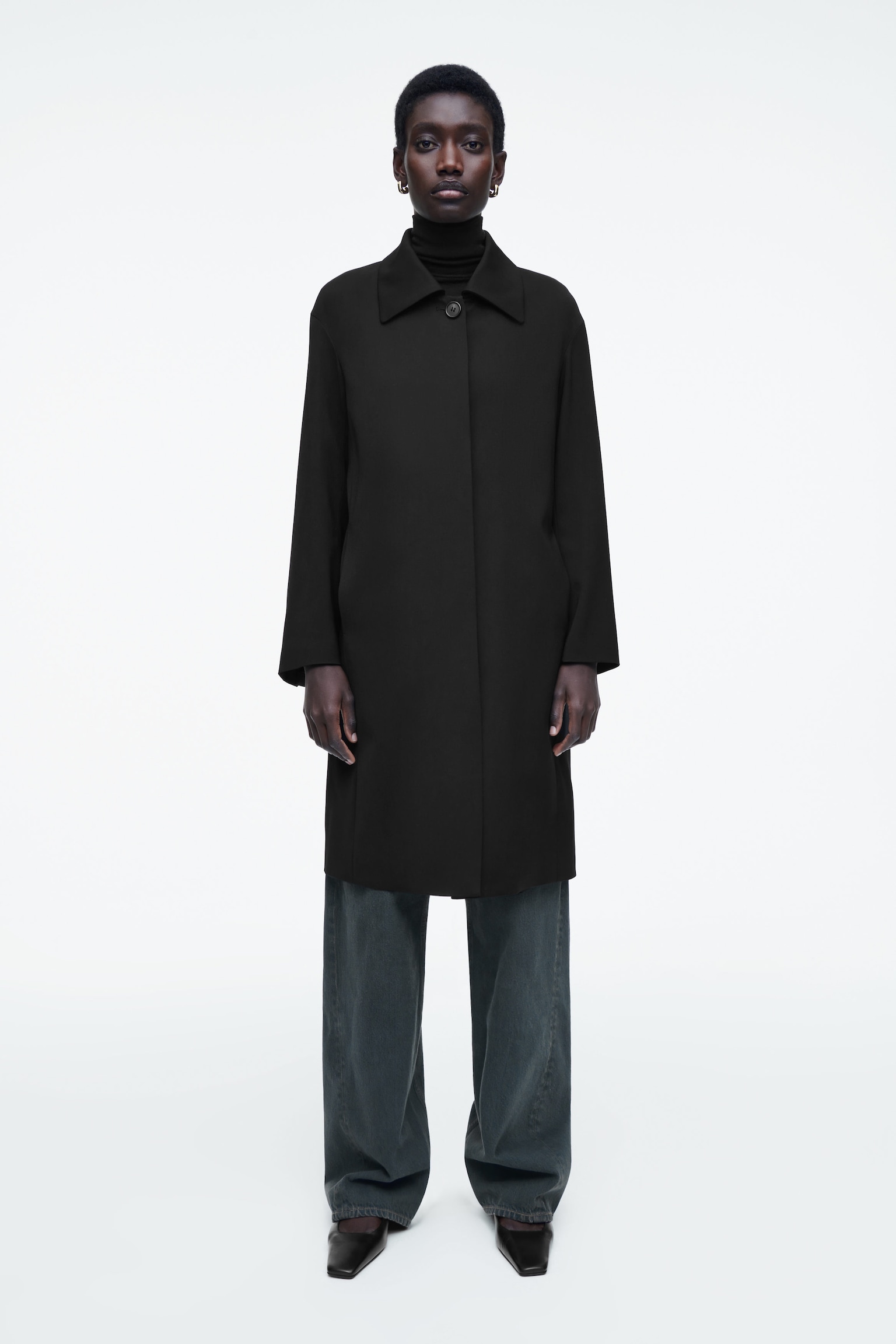SINGLE-BREASTED LONG CAR COAT - BLACK | COS
