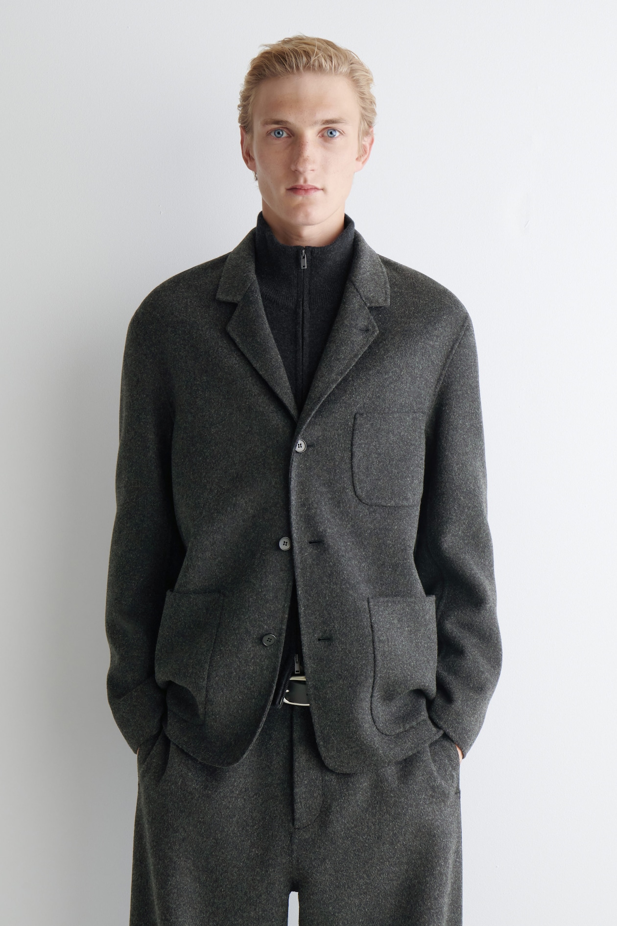 UNSTRUCTURED DOUBLE-FACED WOOL BLAZER - CHARCOAL | COS NL
