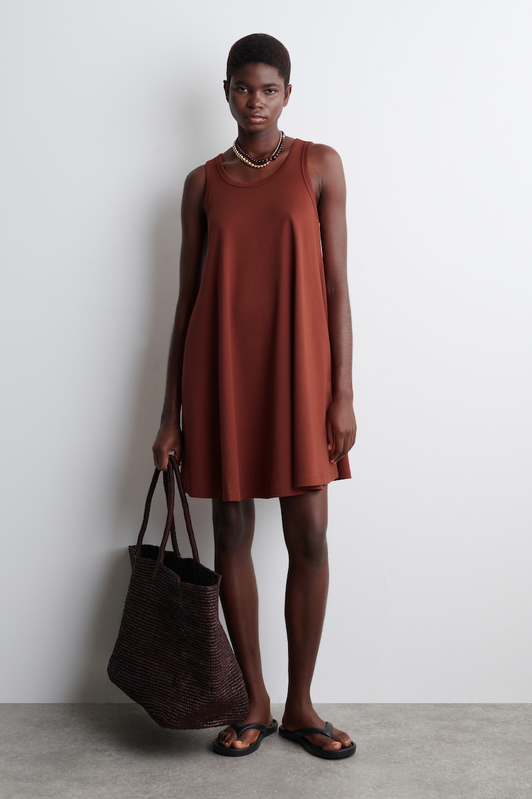 COTTON-JERSEY MINI SWING DRESS - DARK RED | COS