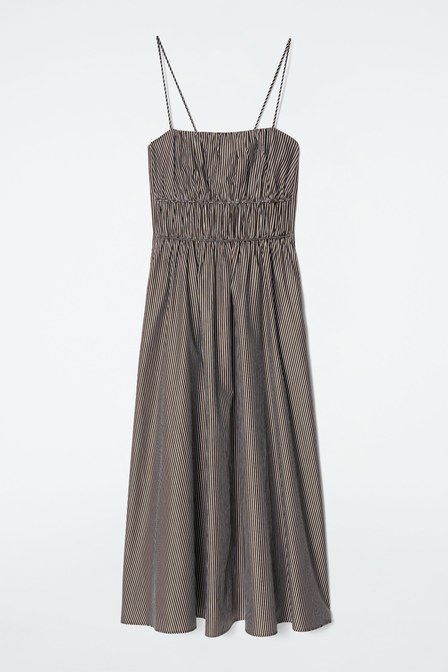 ROBE MIDI RAYÉE À TAILLE FRONCÉE - BRUN / RAYURES | COS