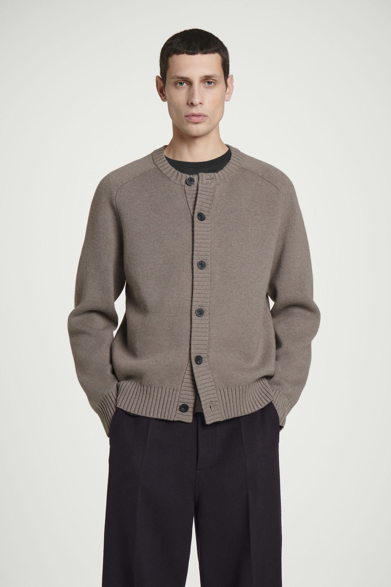 WOOL-BLEND CREW-NECK CARDIGAN - MOLE | COS