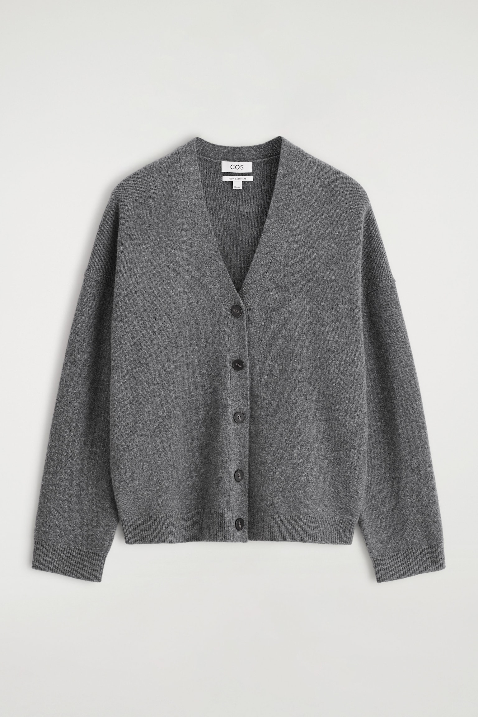 CÁRDIGAN 100% CASHMERE CON CUELLO DE PICO - GRIS JASPEADO | COS