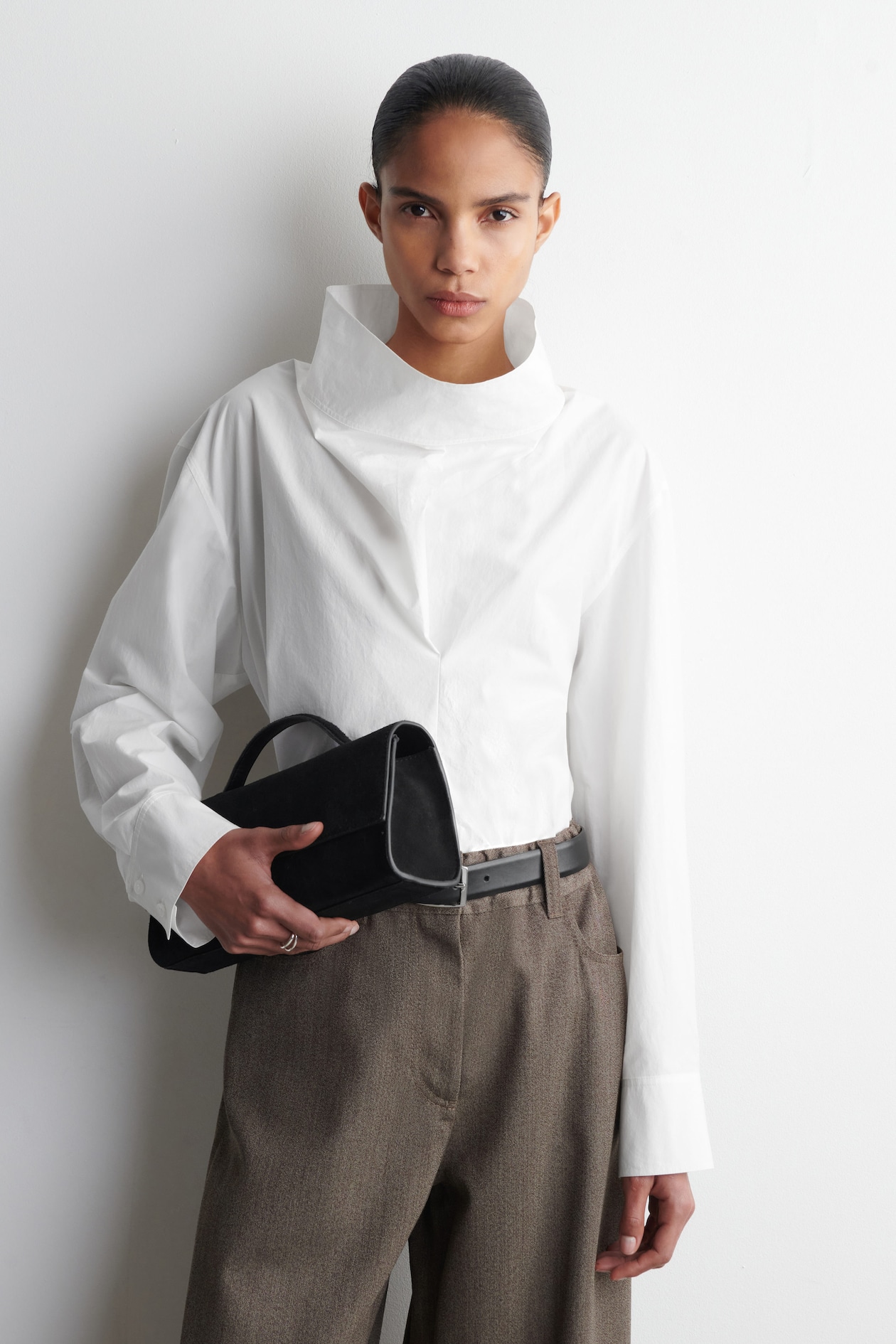 FUNNEL-NECK COTTON SHIRT - WHITE | COS
