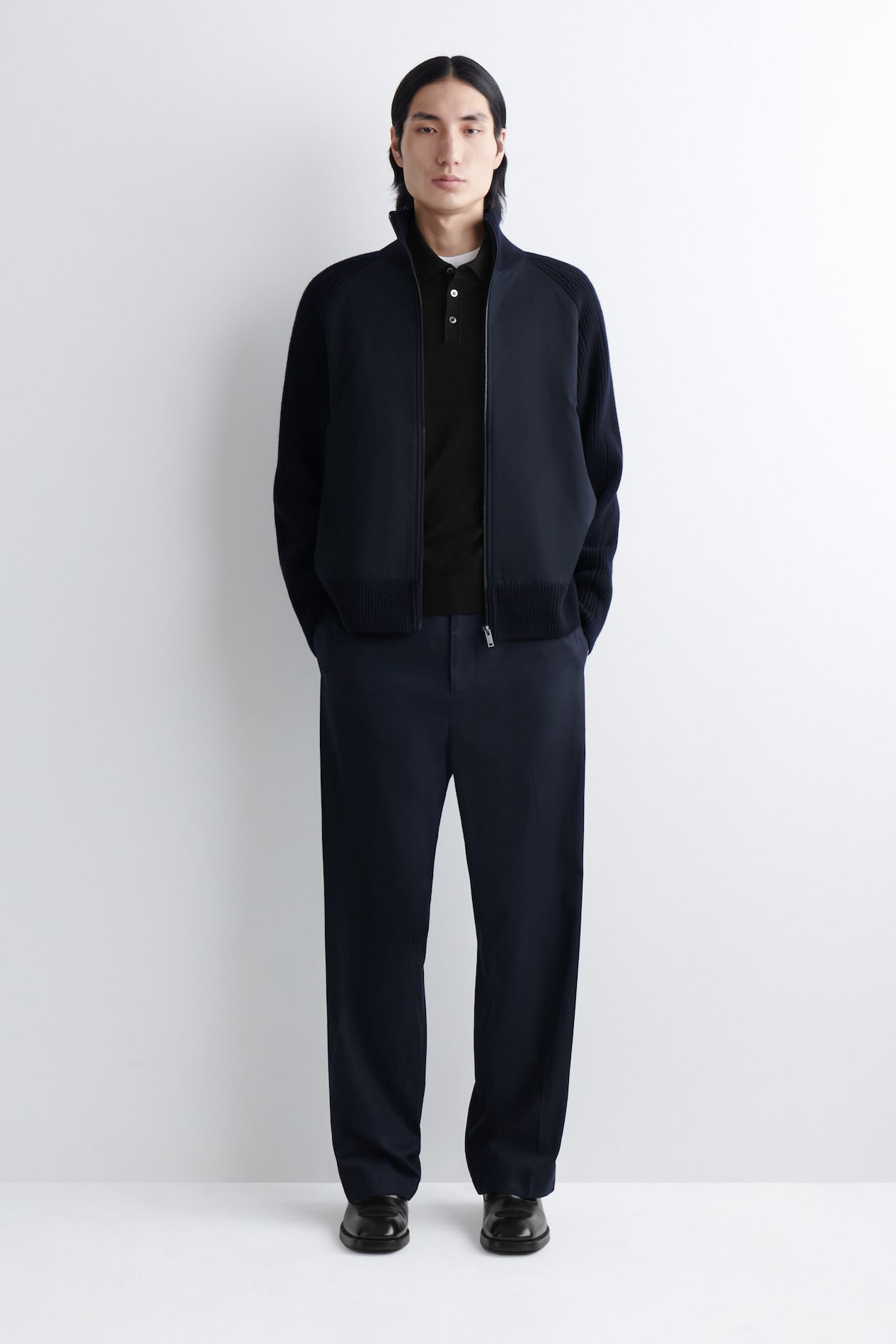 COTTON-PANELED MERINO TRACK JACKET - NAVY | COS US