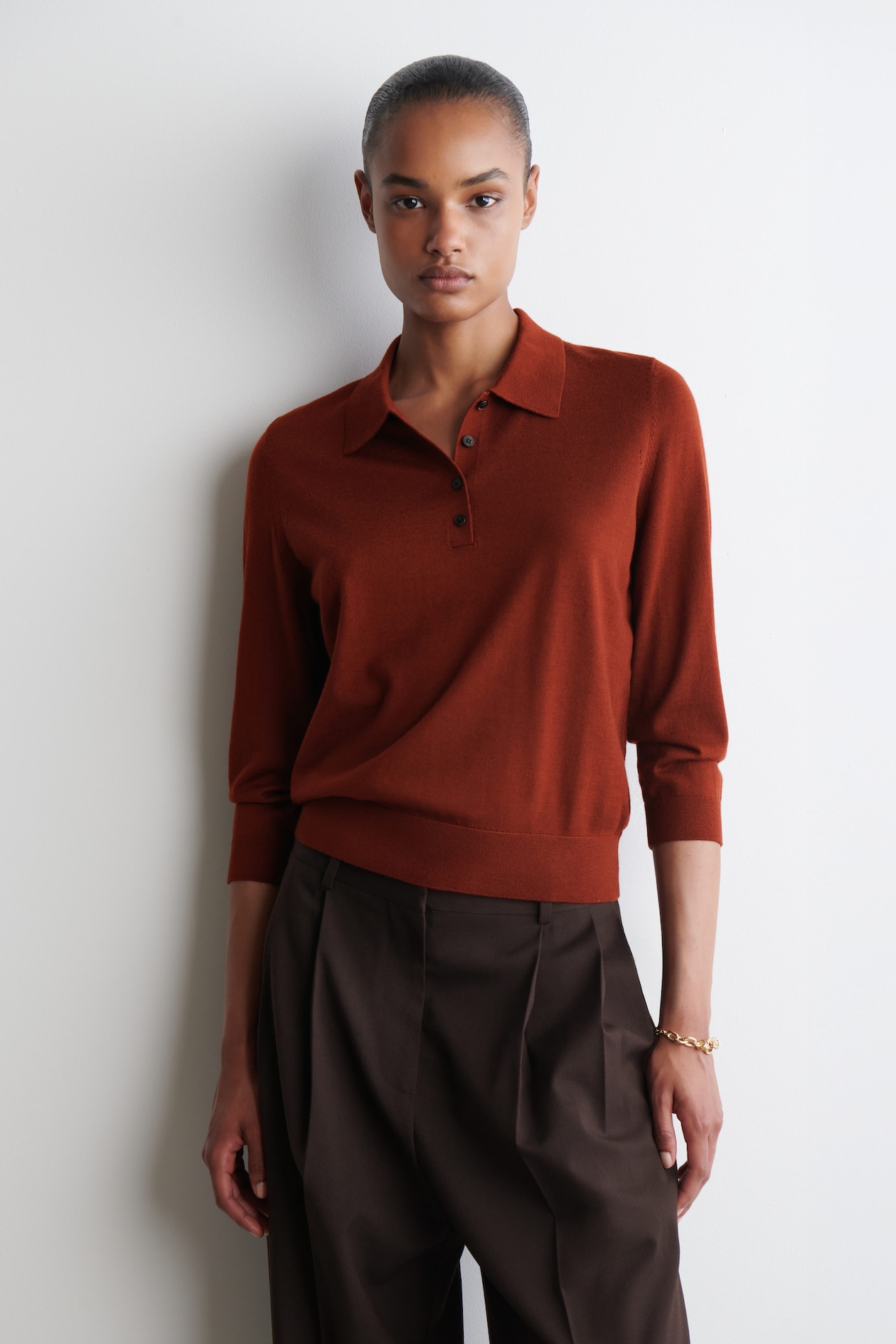 MERINO WOOL POLO JUMPER - RUST | COS