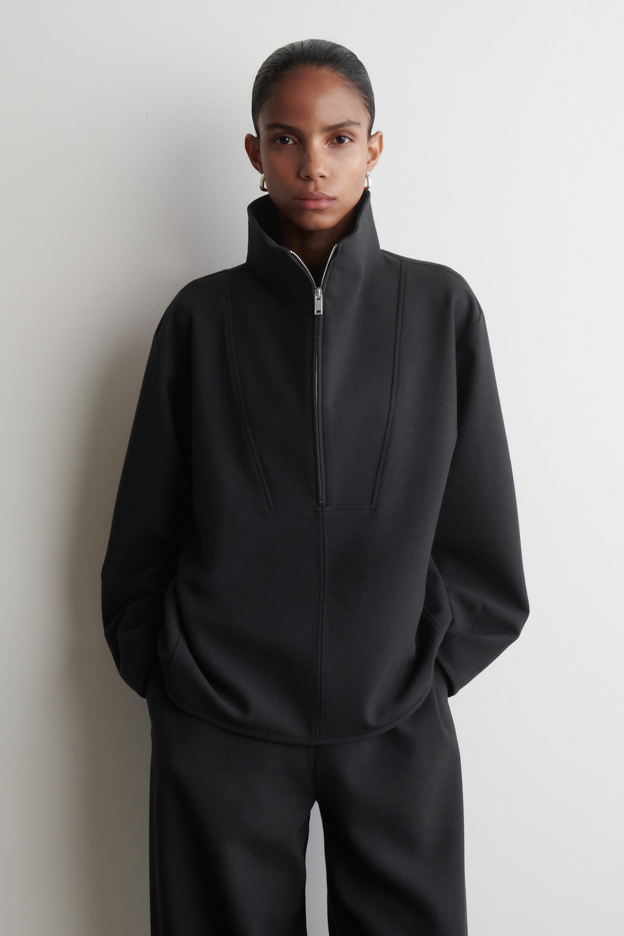 FUNNEL-NECK ZIP-UP TOP - CHARCOAL | COS NO