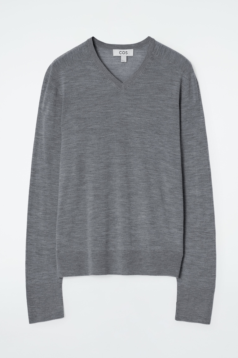 MERINO WOOL V-NECK SWEATER - GRAY | COS