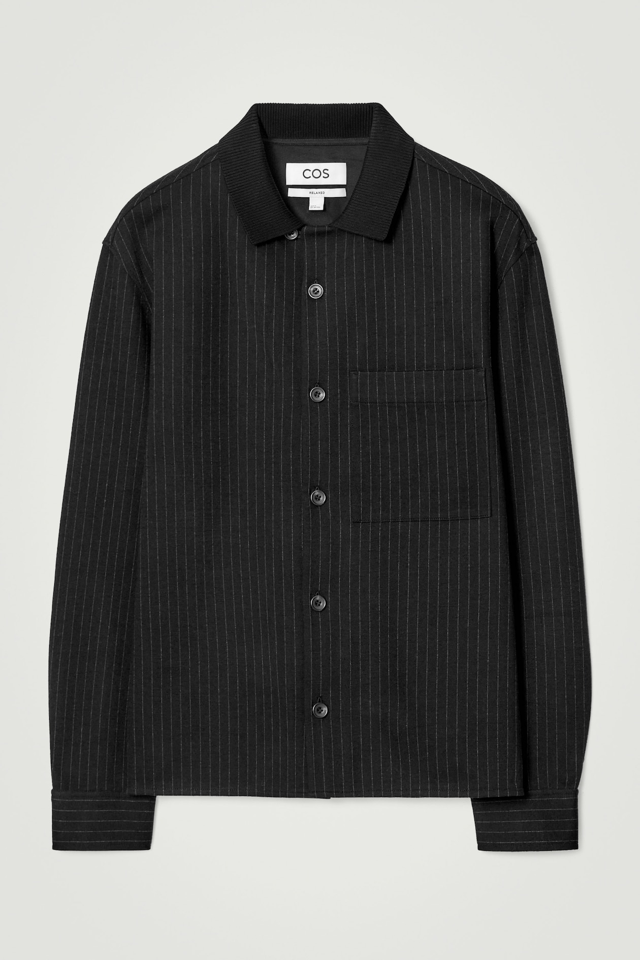RELAXED PINSTRIPED WOOL-BLEND JERSEY SHIRT - BLACK / PINSTRIPED | COS