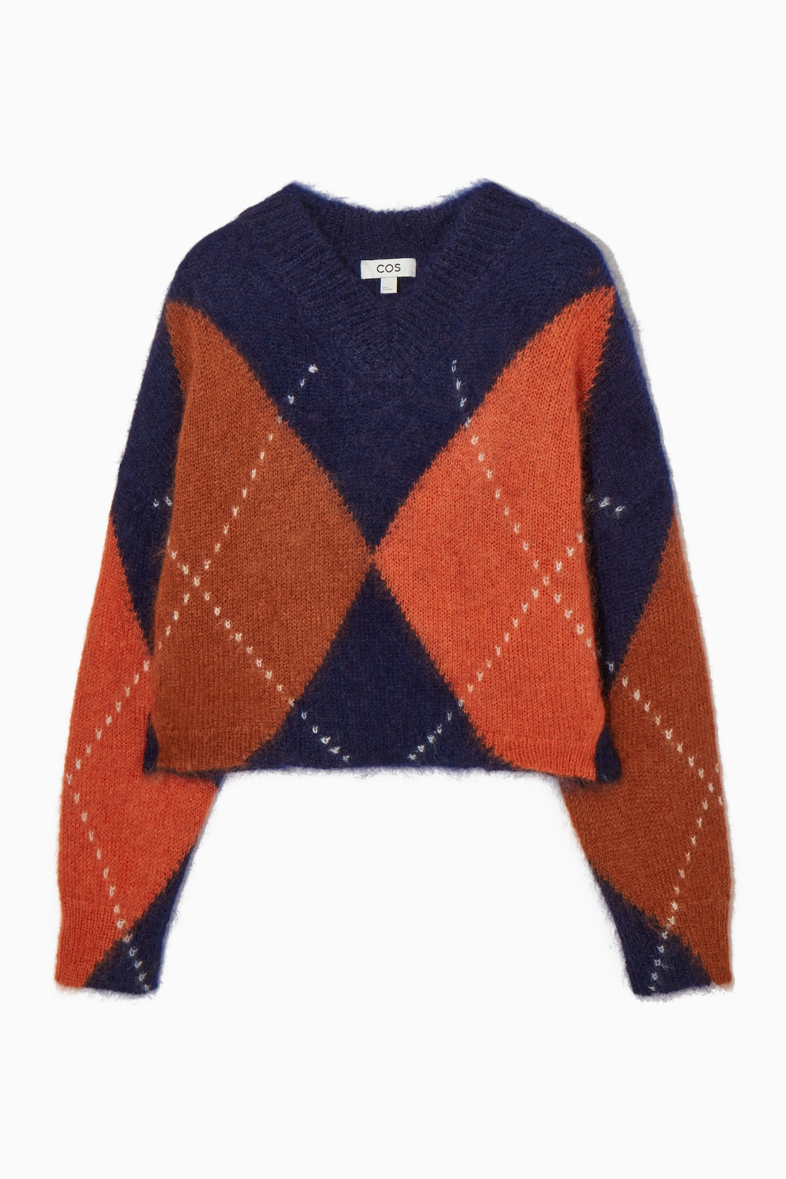 CROPPED V-NECK MOHAIR JUMPER - NAVY / ARGYLE | COS