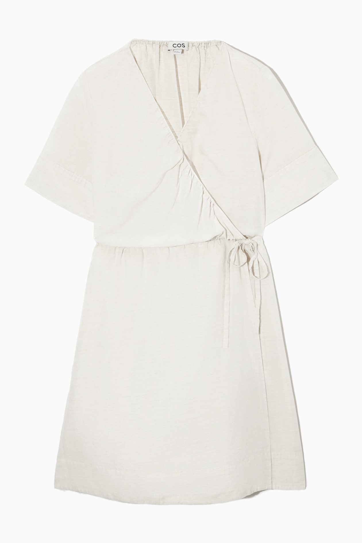 MINI LINEN-BLEND WRAP DRESS - CREAM | COS