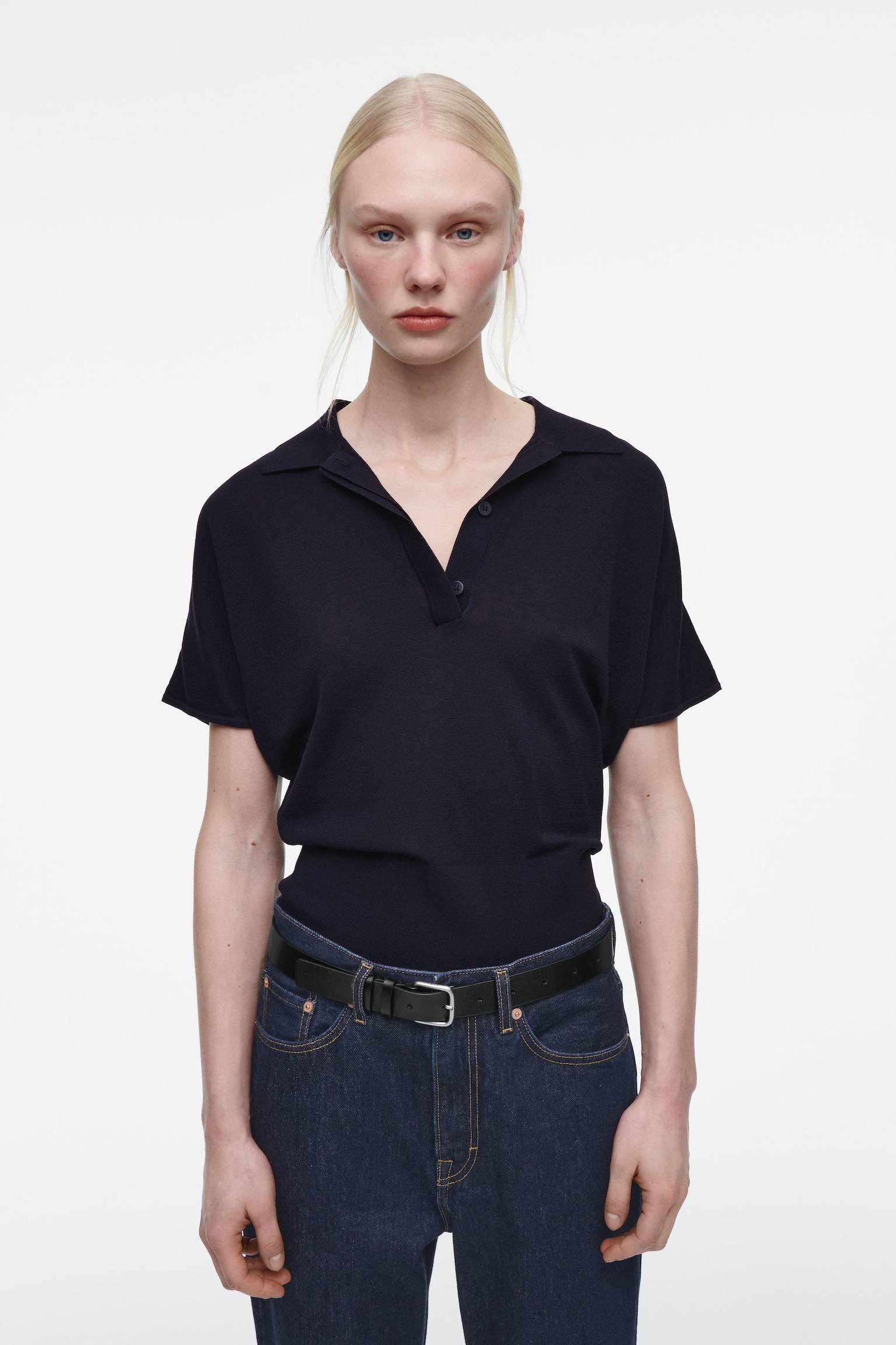 KNITTED POLO SHIRT - DARK NAVY | COS