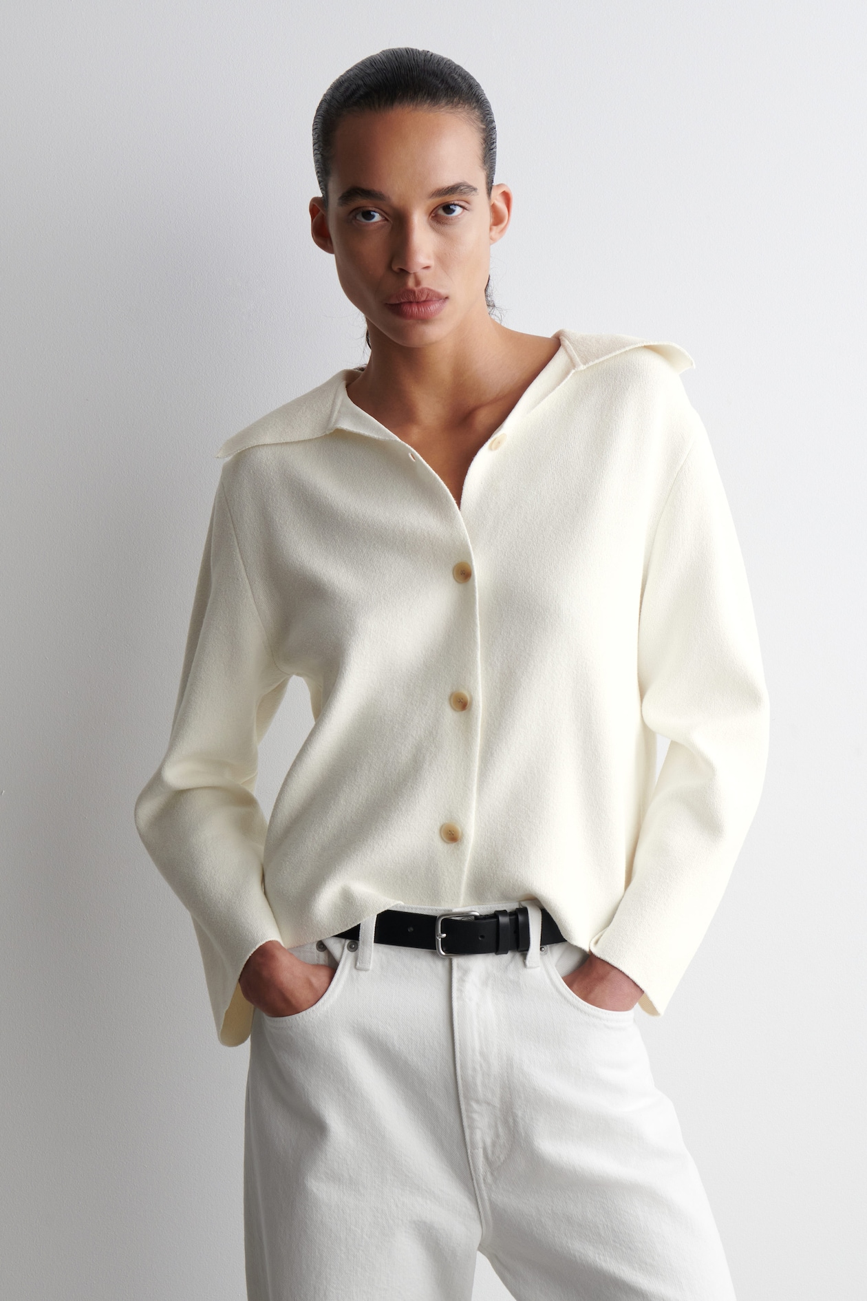 COLLARED KNITTED JACKET - IVORY | COS