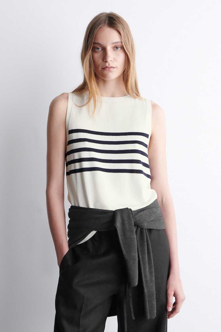 STRIPED KNITTED TANK TOP - WHITE / BLACK / STRIPED | COS