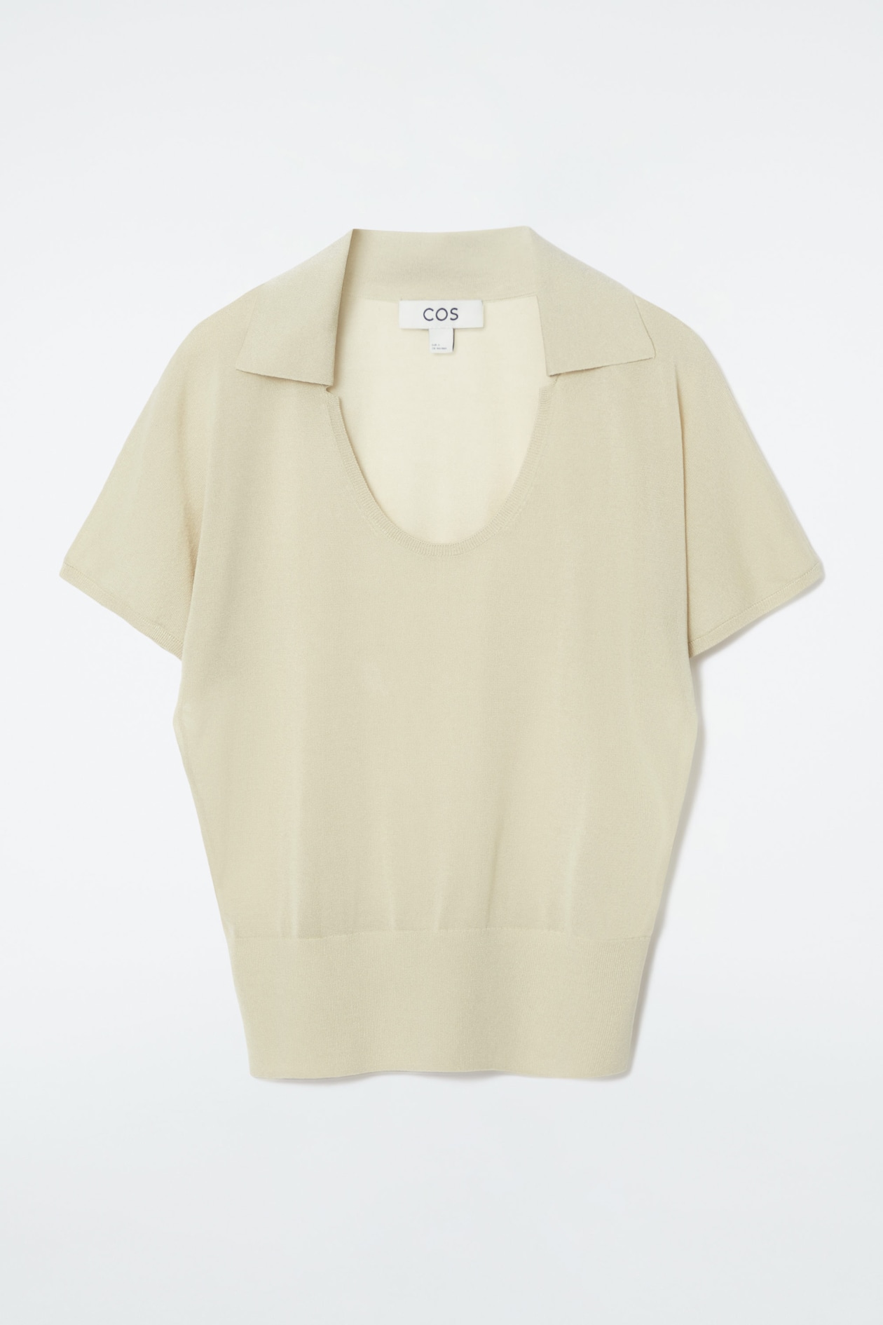 SCOOP-NECK KNITTED POLO SHIRT - STONE | COS