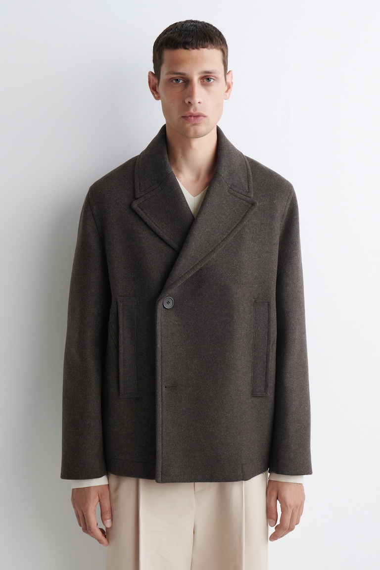 CABAN EN LAINE DOUBLE FACE - BRUN FONCÉ CHINÉ | COS FR