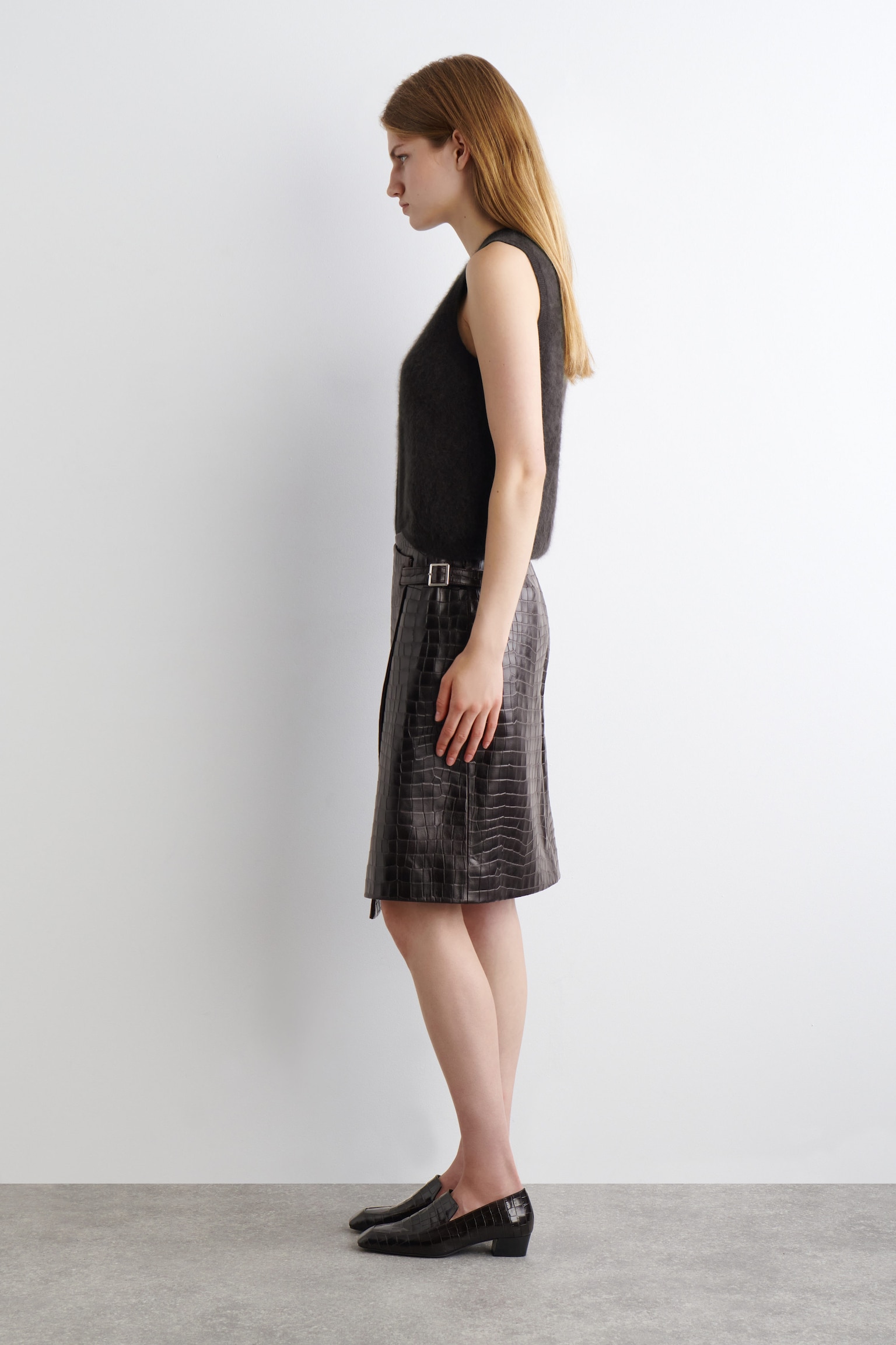 CROC-EMBOSSED LEATHER WRAP SKIRT - DARK BROWN | COS US