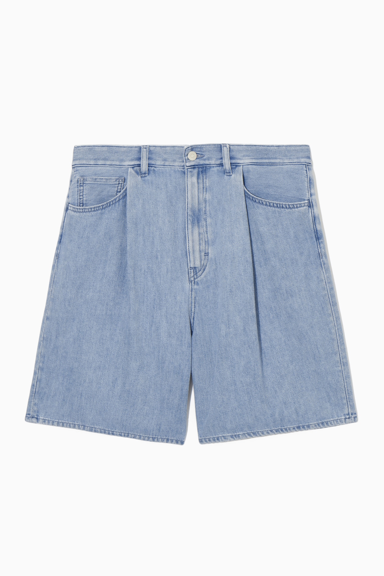 PLEATED A-LINE DENIM SHORTS - LIGHT BLUE | COS
