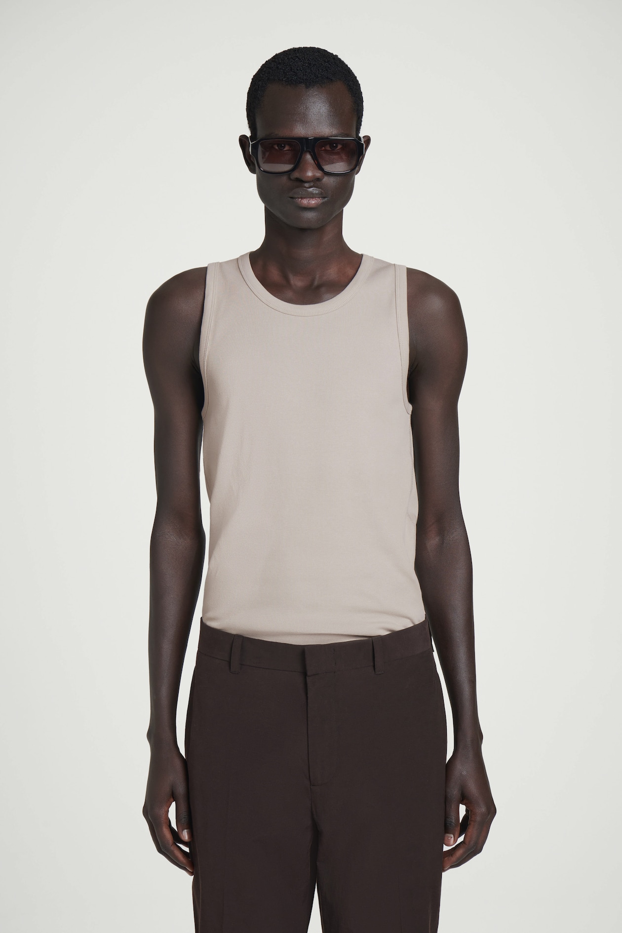 SLIM RIBBED COTTON TANK TOP - LIGHT MOLE | COS