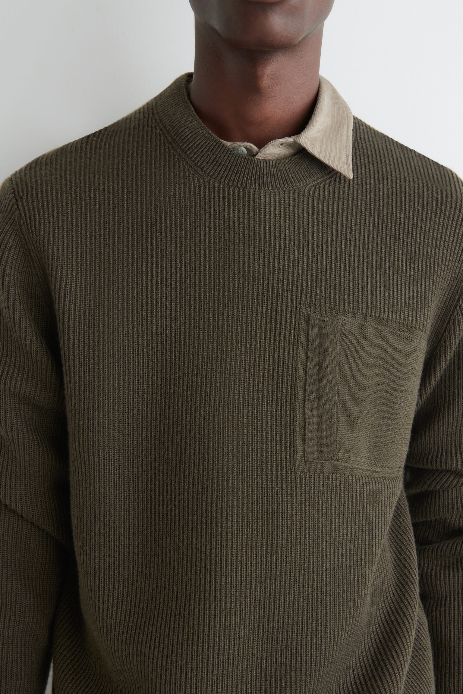 POCKET-DETAIL WOOL CREW-NECK JUMPER - KHAKI | COS GB