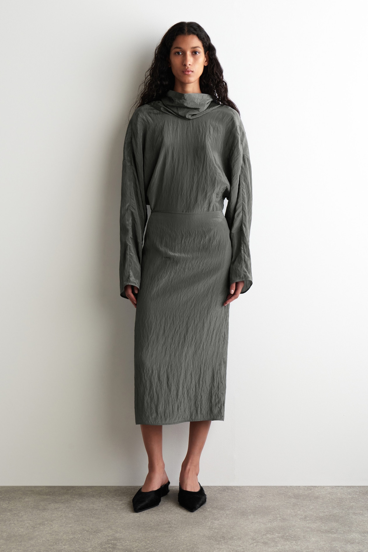 CRINKLED-SATIN MINI DRESS - STEEL | COS