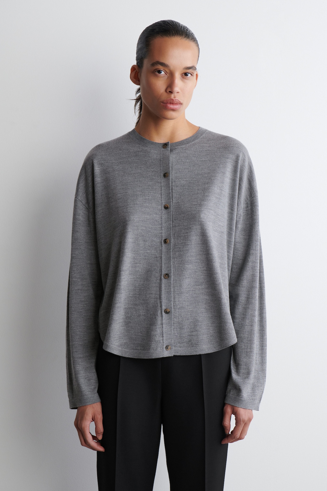 CIRCLE-CUT MERINO WOOL CARDIGAN - GREY MÉLANGE | COS