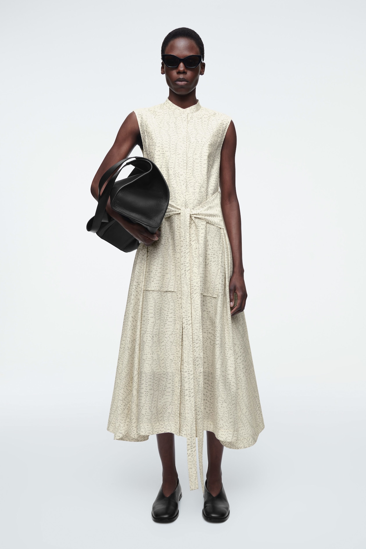 PRINTED FLUID TIE-WAIST MIDI DRESS - CHAMPAGNE / PRINTED | COS