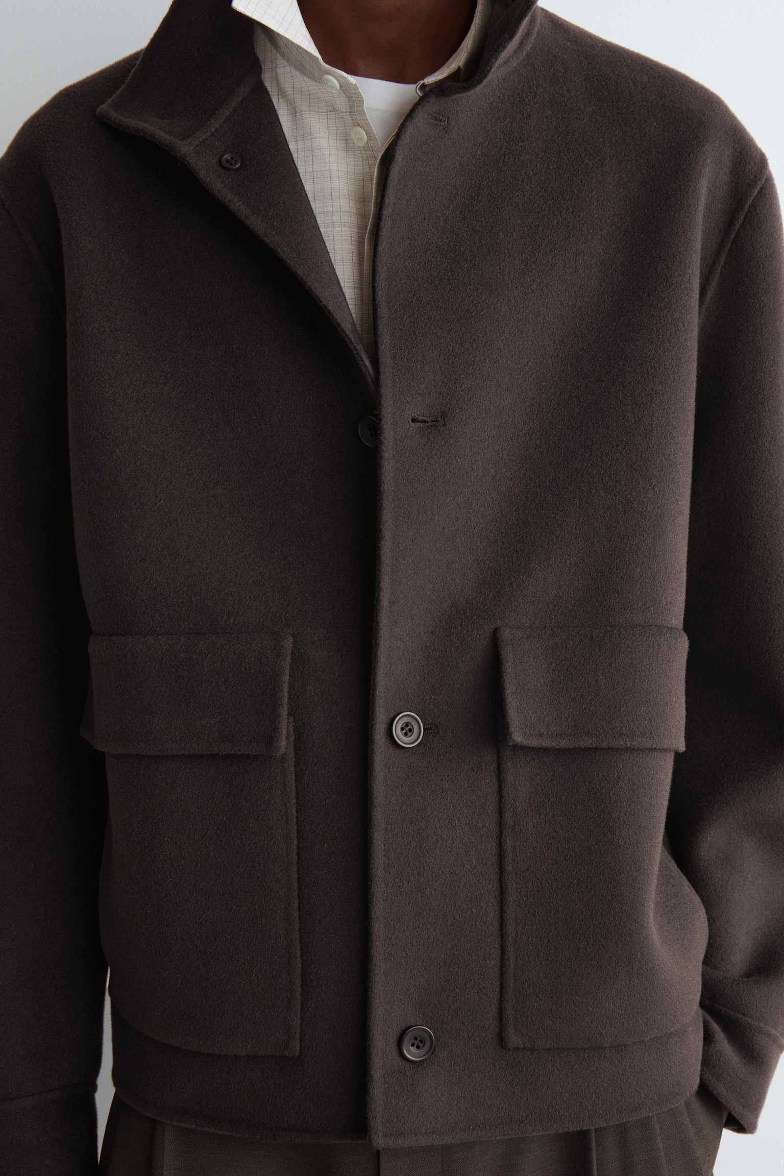 DOUBLE-FACED WOOL MOCK NECK JACKET - DARK BROWN | COS