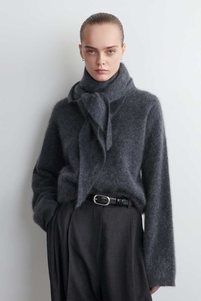 BRUSHED-CASHMERE CREW-NECK SWEATER - DARK GRAY | COS US