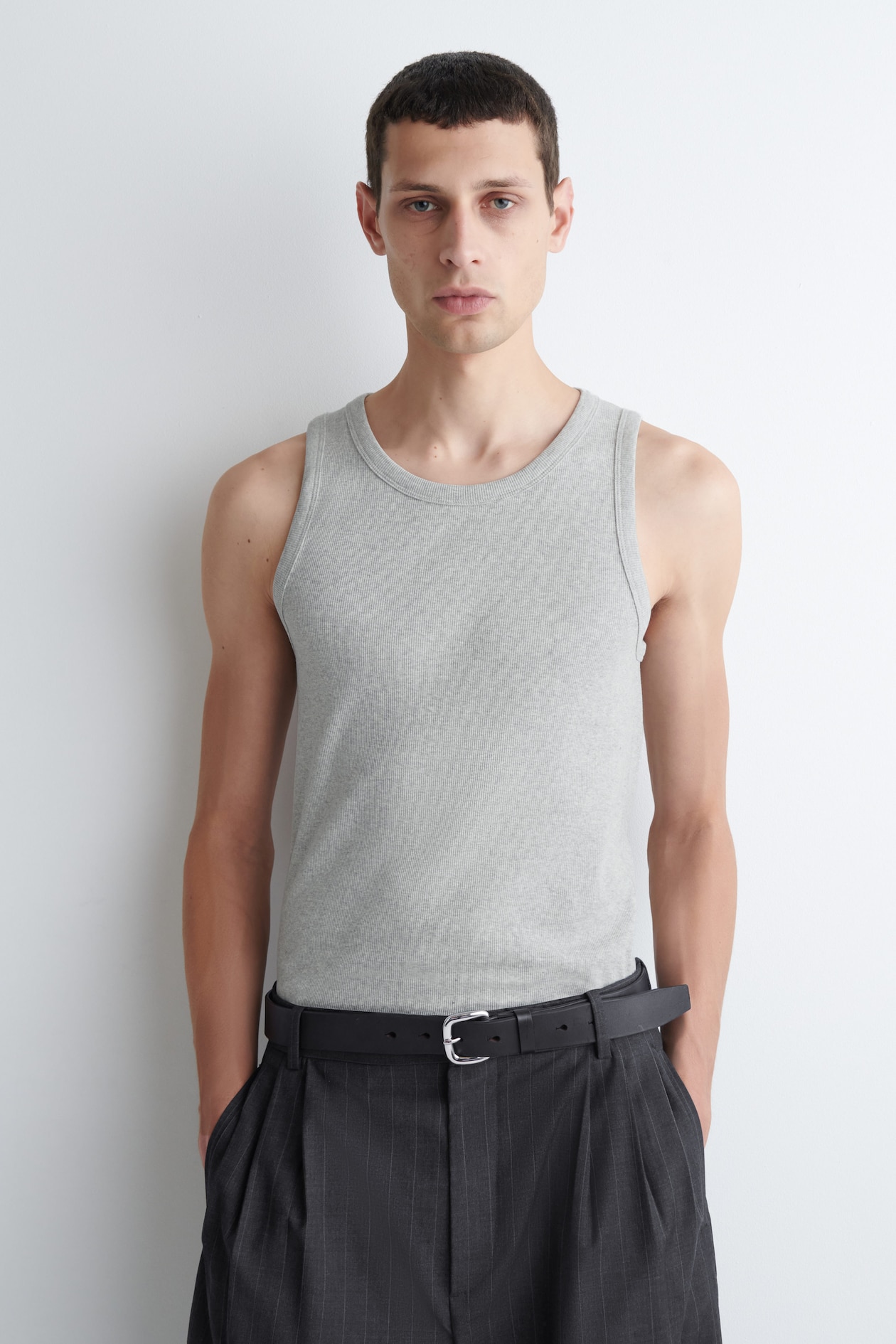 SLIM RIBBED COTTON TANK TOP - GRAY MÉLANGE | COS