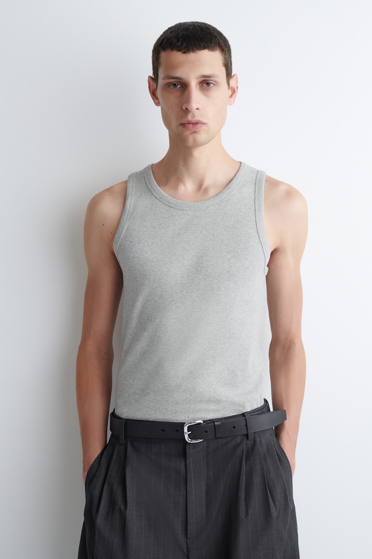 SLIM RIBBED COTTON TANK TOP - GRAY MÉLANGE | COS