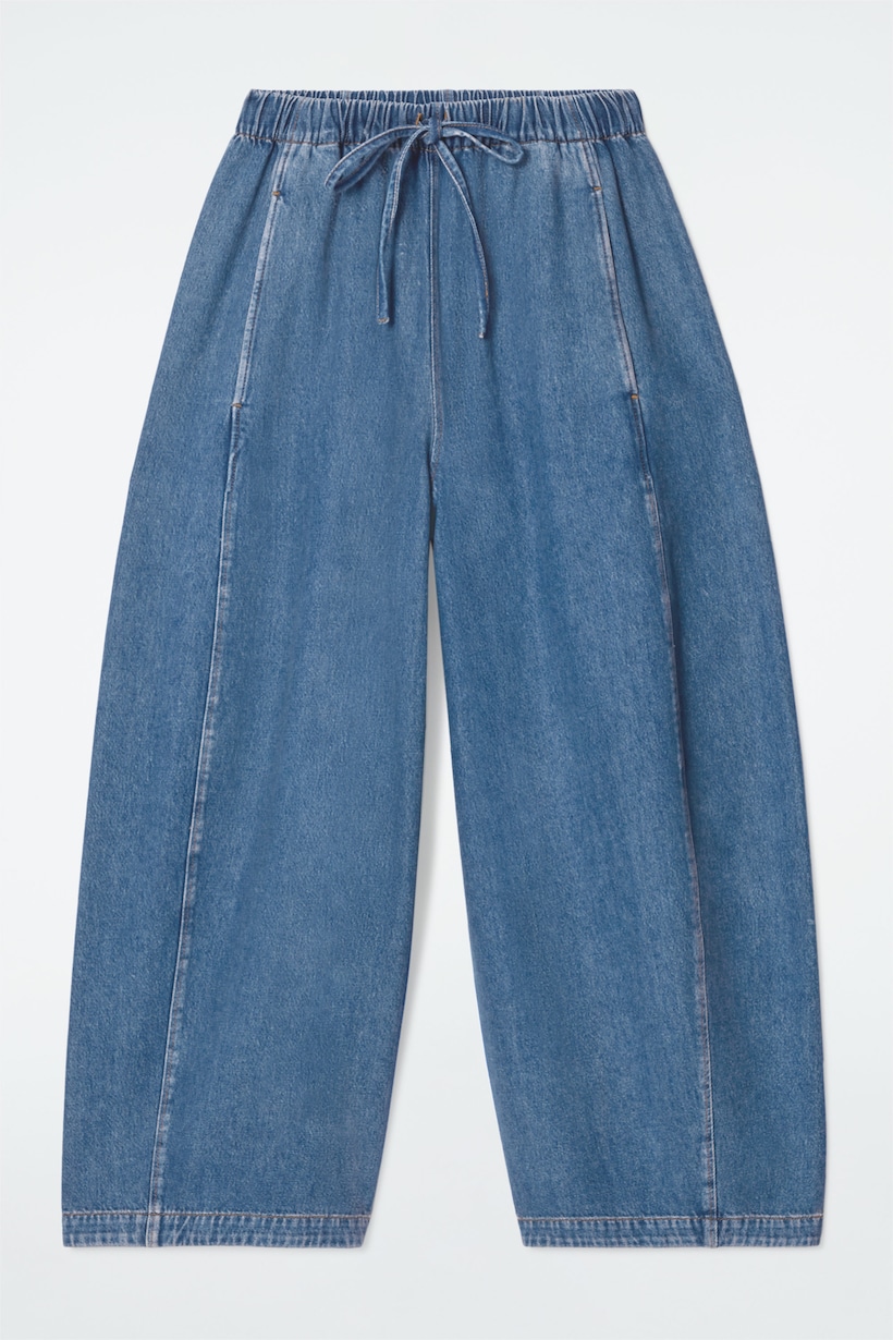 BARREL-LEG DENIM DRAWSTRING TROUSERS - BLUE | COS
