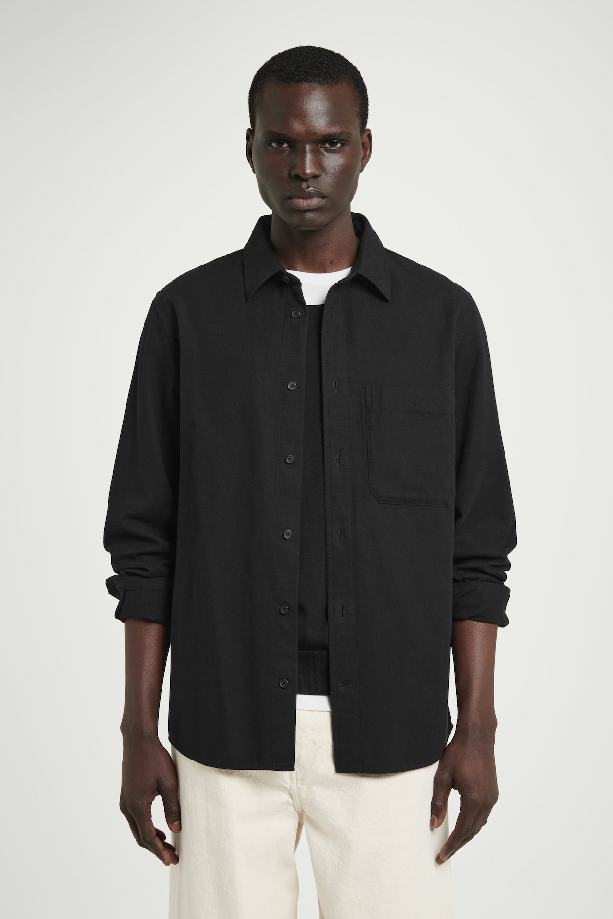 RELAXED BRUSHED COTTON-BLEND SHIRT - BLACK | COS