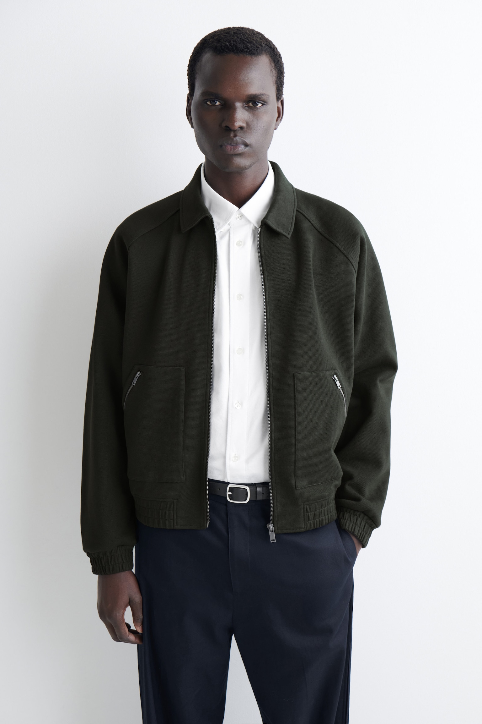 COTTON-JERSEY BOMBER JACKET - DARK GREEN | COS DE