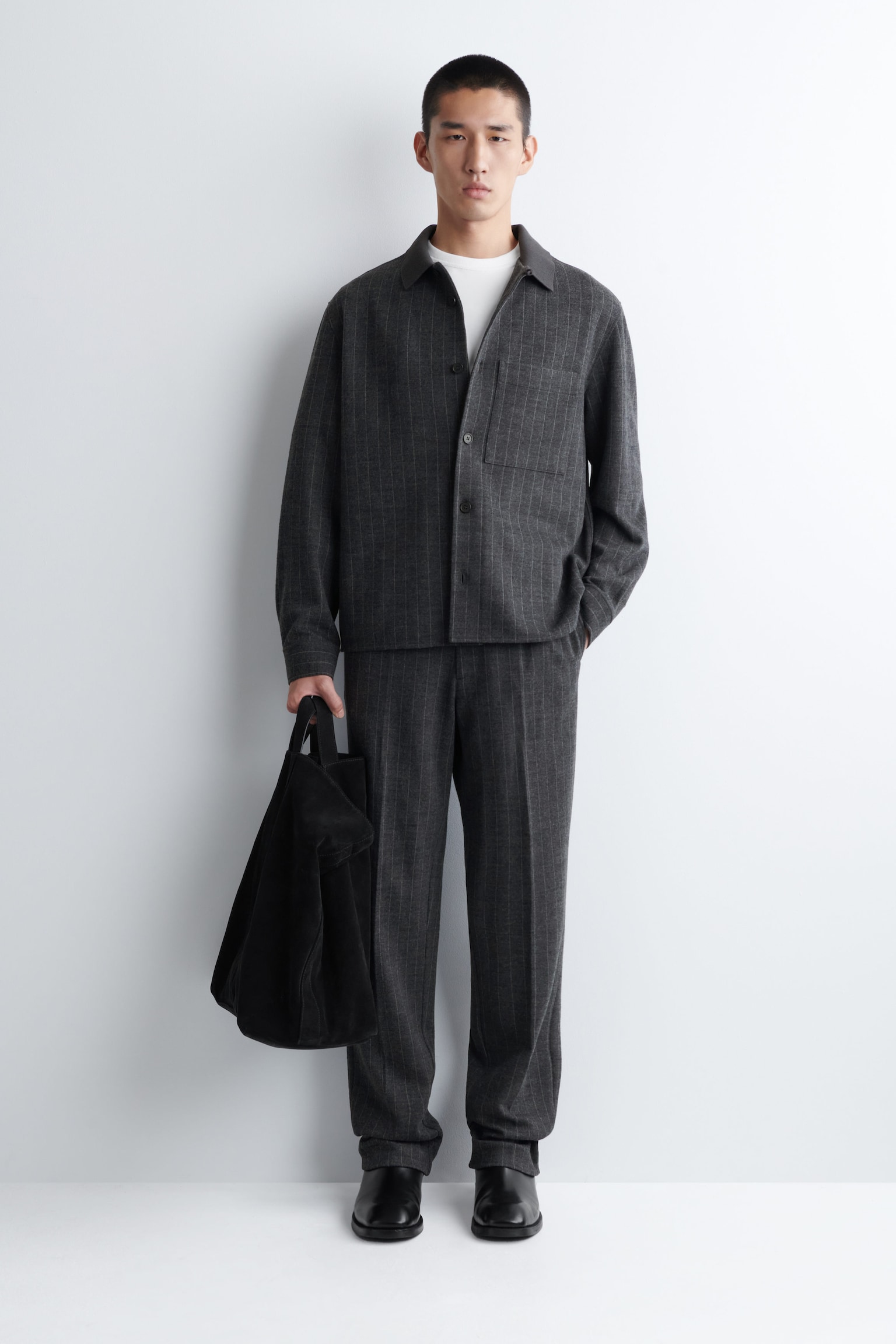 CAMISA RELAXED FIT MEZCLA DE LANA RAYA DIPLOMÁTICA - GRIS/RAYA ...