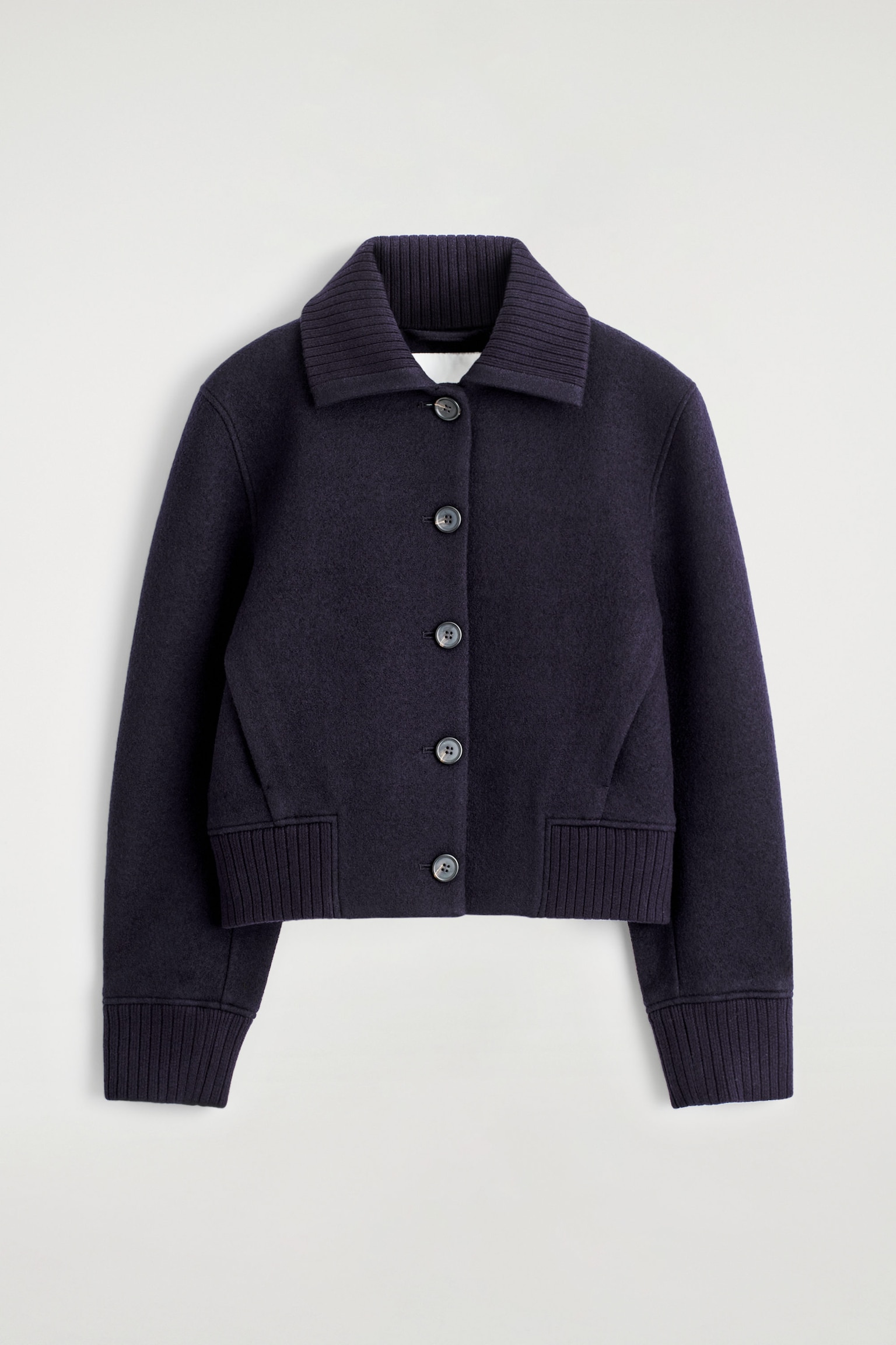 RIBBED-COLLAR BOILED MERINO WOOL JACKET - NAVY | COS US