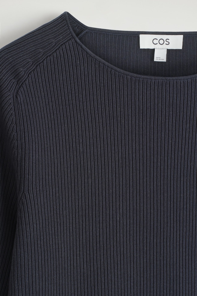 RIBBED-KNIT BOAT-NECK T-SHIRT - NAVY | COS AU